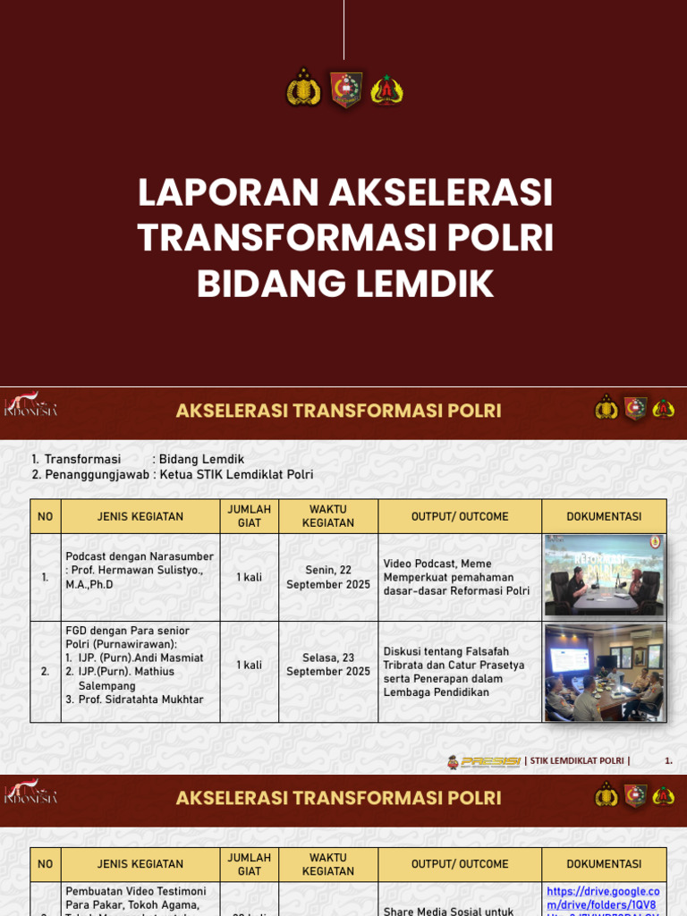 Laporan Akselerasi Transformasi Polri Bidang Lemdik Ppt | PDF