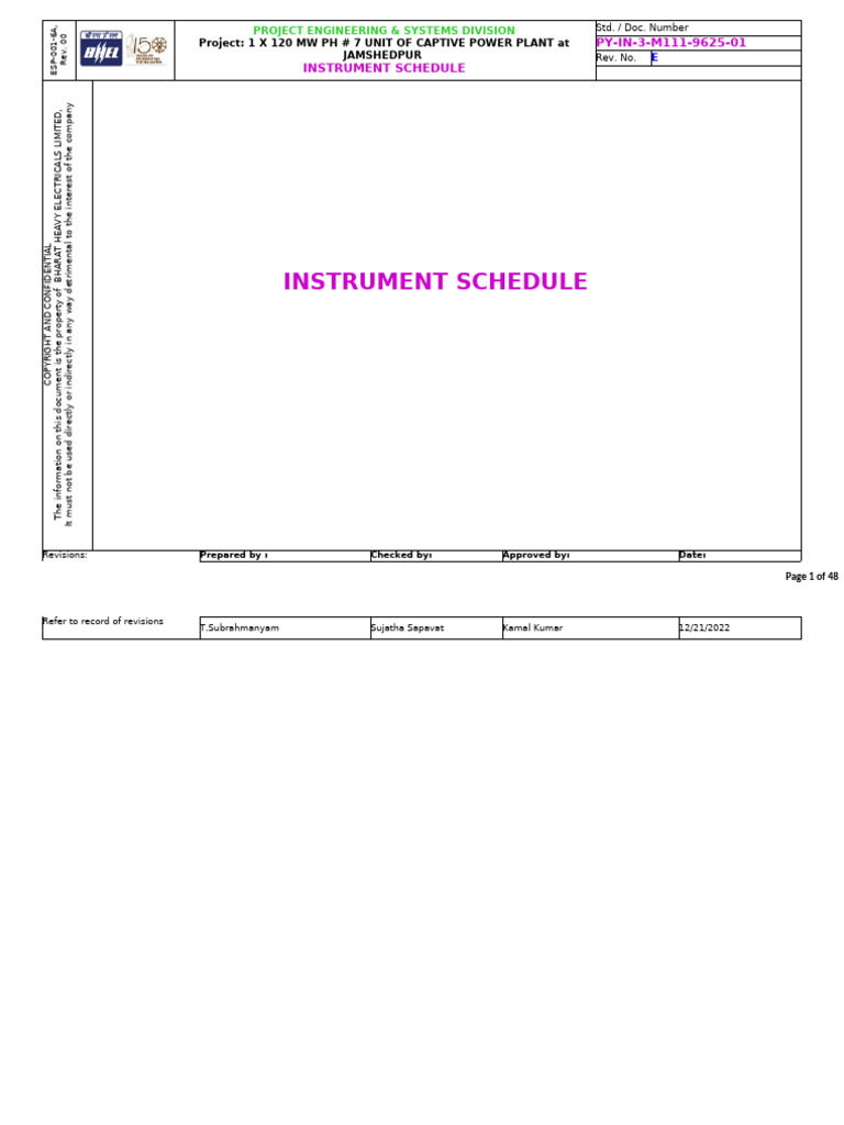 Instrument Schedule for 120 MW Power Plant | PDF | Instrumentation | Boiler