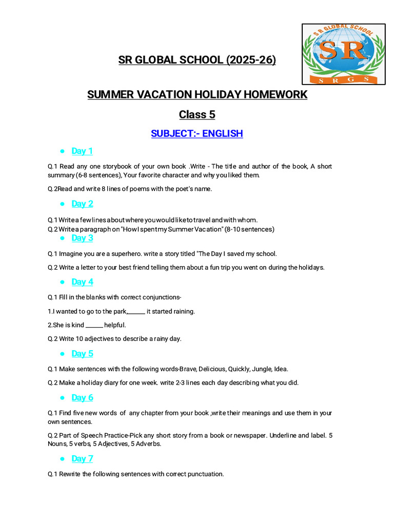 All Subject Summer Vacation Work | PDF | Noun | Adjective