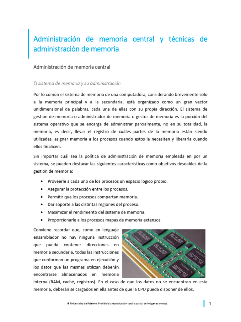 M6 Administración de Memoria Central y Técnicas de Administración de ...