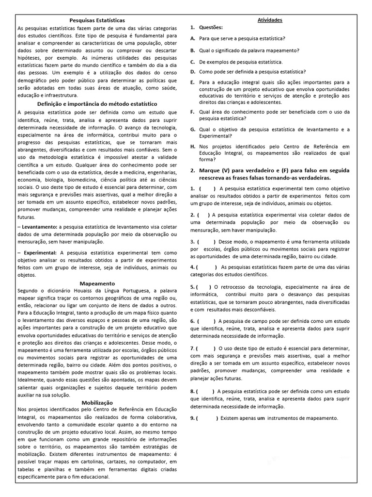 Eletiva II exercício de eletiva ensino médio | PDF | Estatísticas | Science