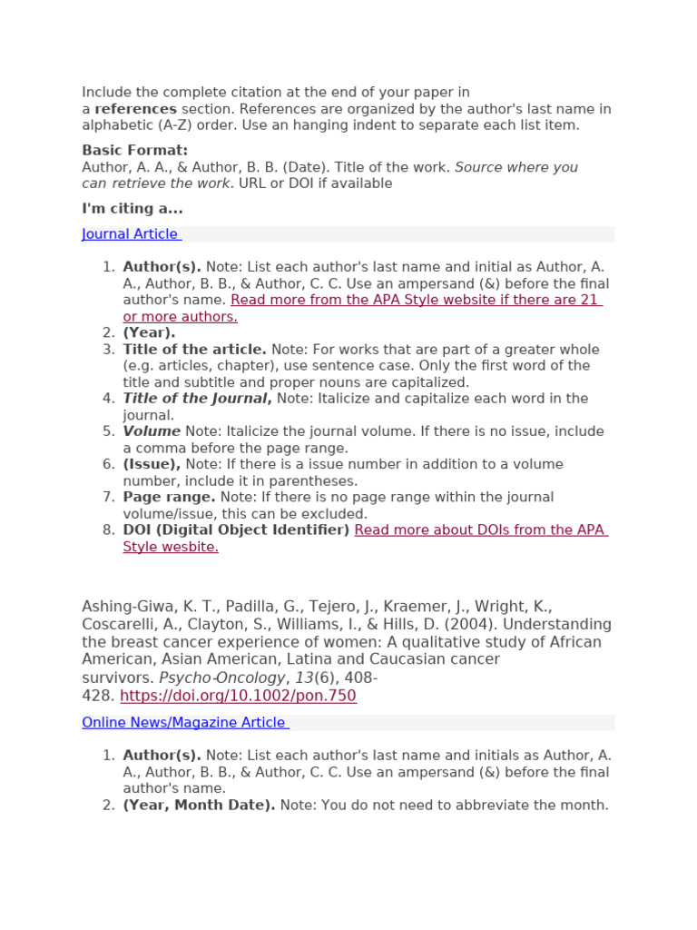 Include the Complete Citation at the End of Your Paper in A | PDF ...