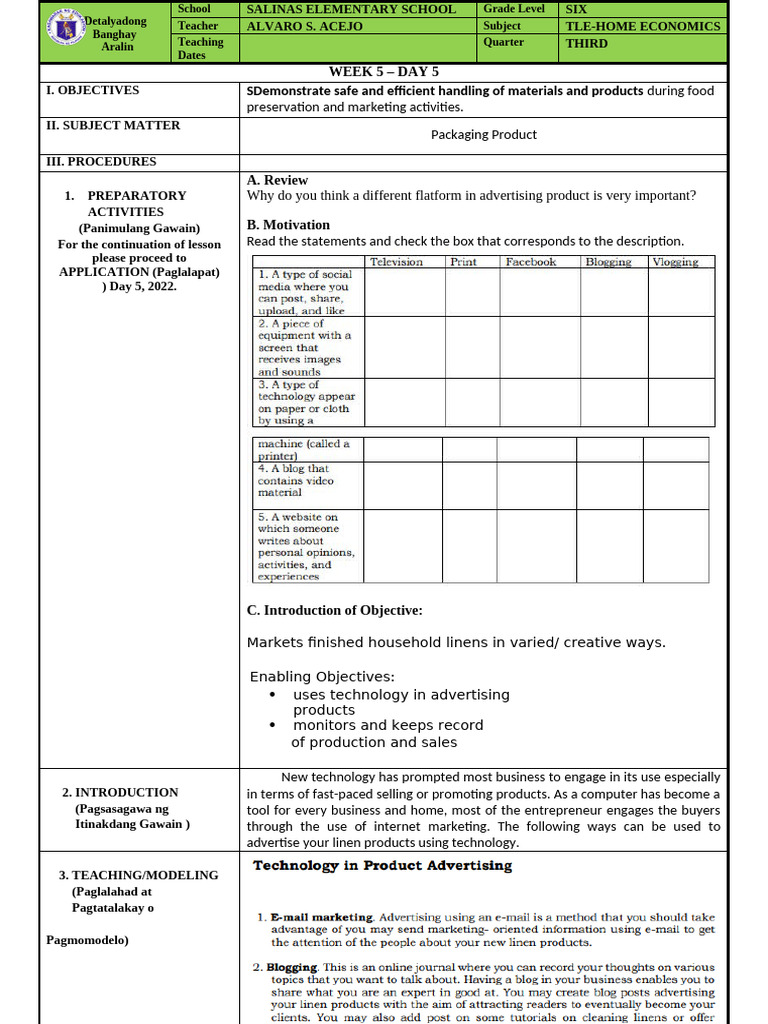 5th Week Tle 6 He Day 5 | PDF
