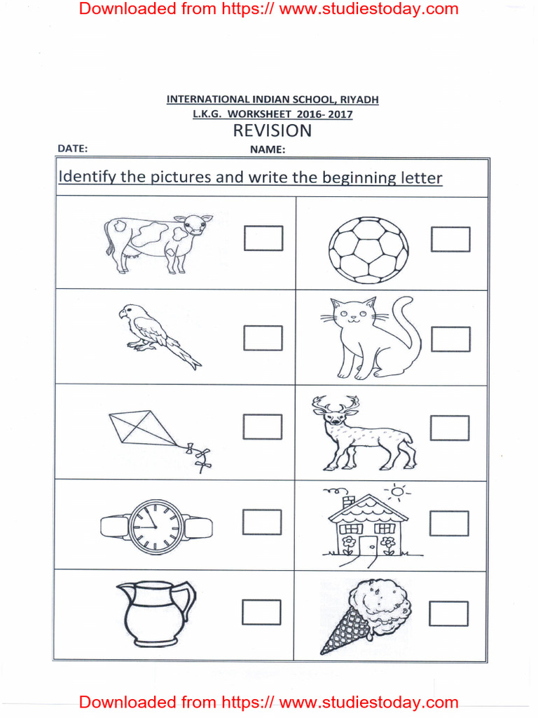 LKG English Identify The Pictures and Write The Beginning Letter ...