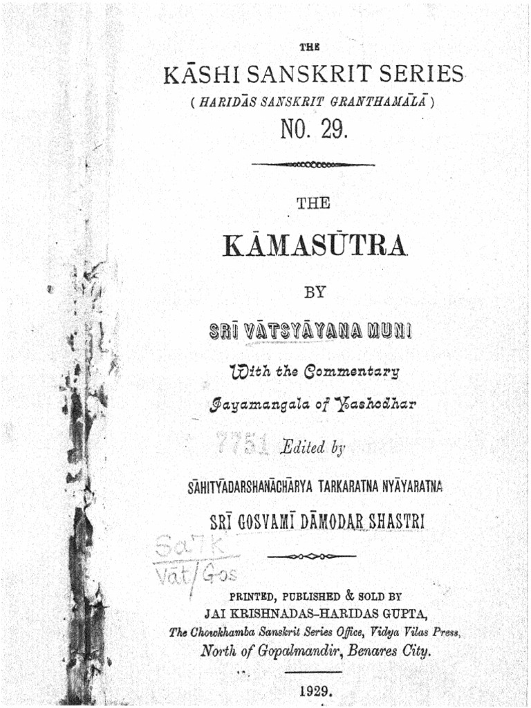 Original Sanskrit Text of The Kamasutra by Sri Vatsyayana Muni ...