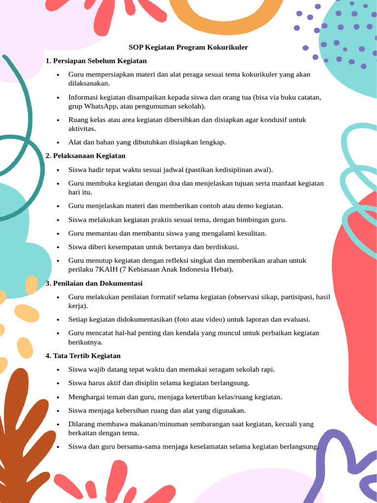 SOP Program Kokurikuler Sekolah | PDF
