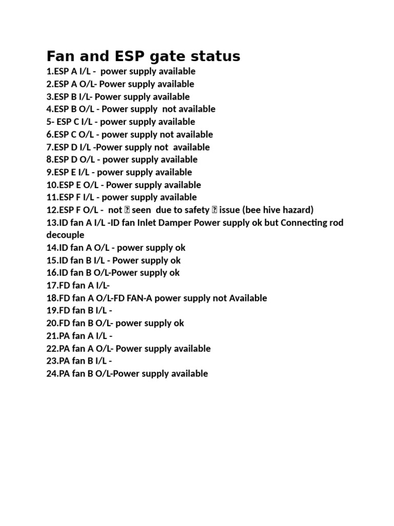 ESP and Fan Power Supply Status Report | PDF
