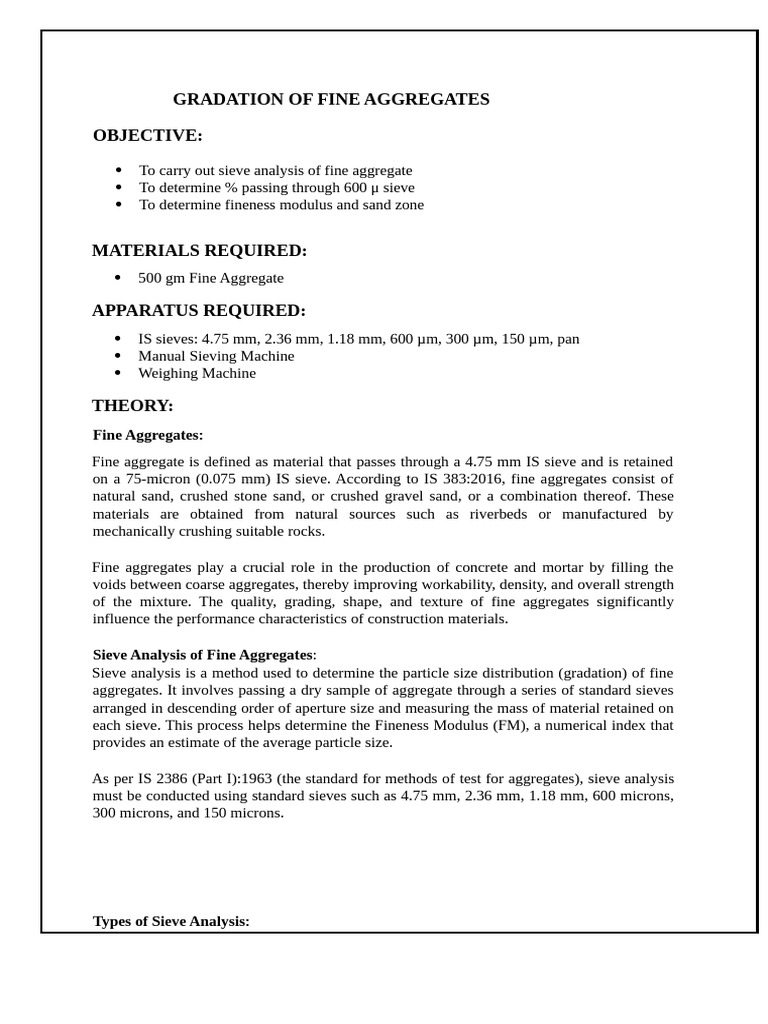 fine aggregates edited | PDF | Construction Aggregate | Materials