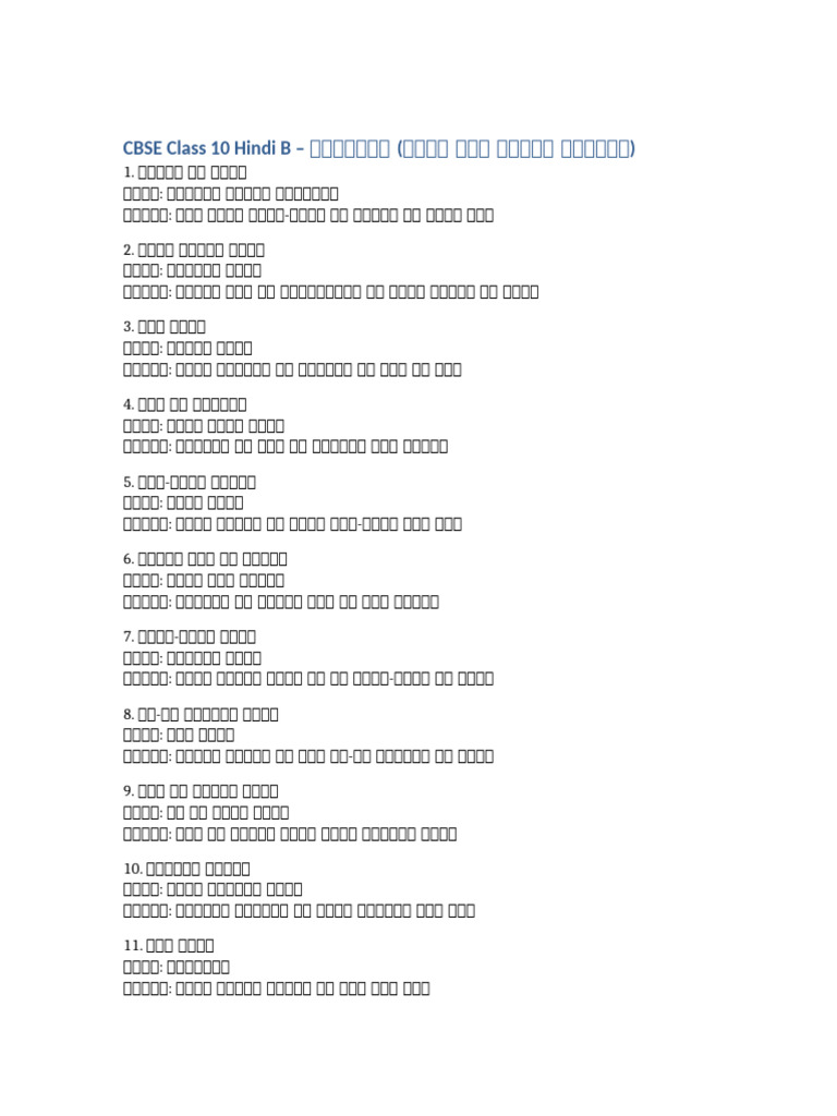 CBSE Class 10 Hindi B Muhavare Arth Vaakya | PDF