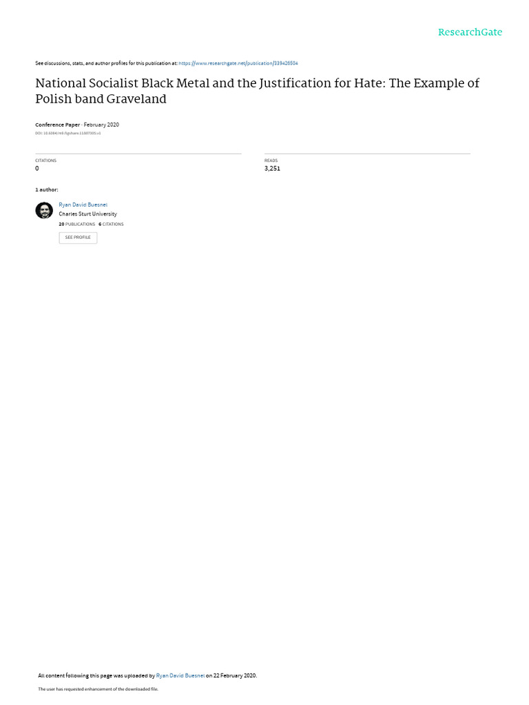 NSBM and Hate: The Case of Graveland | PDF | Heavy Metal Music | Nazism