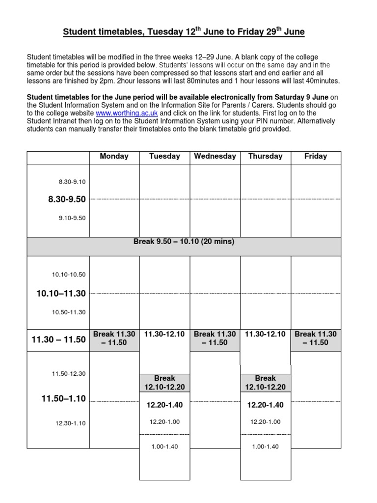 June Student Timetable Update | PDF