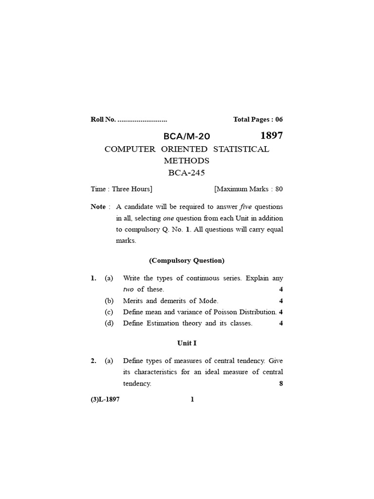 Bca 4 Sem Computer Oriented Statistical Methods 1897 2020 | PDF ...