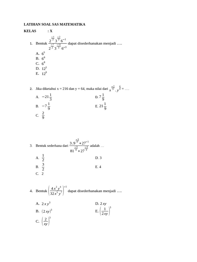 Latihan Soal Sas Matematika 2025 Pdf