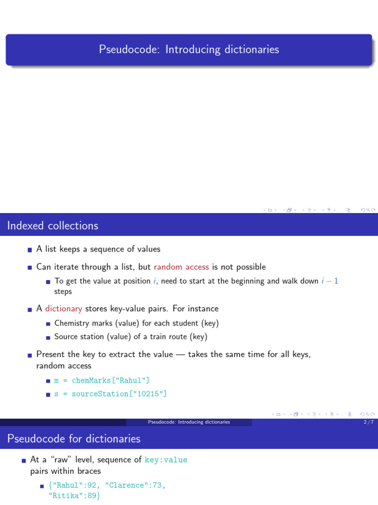 Lecture 7.3 - Pseudocode For Dictionaries | PDF | Bracket | Theoretical Computer Science