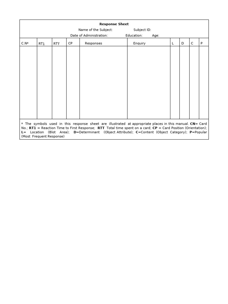 Reaction Time Response Sheet Template | PDF