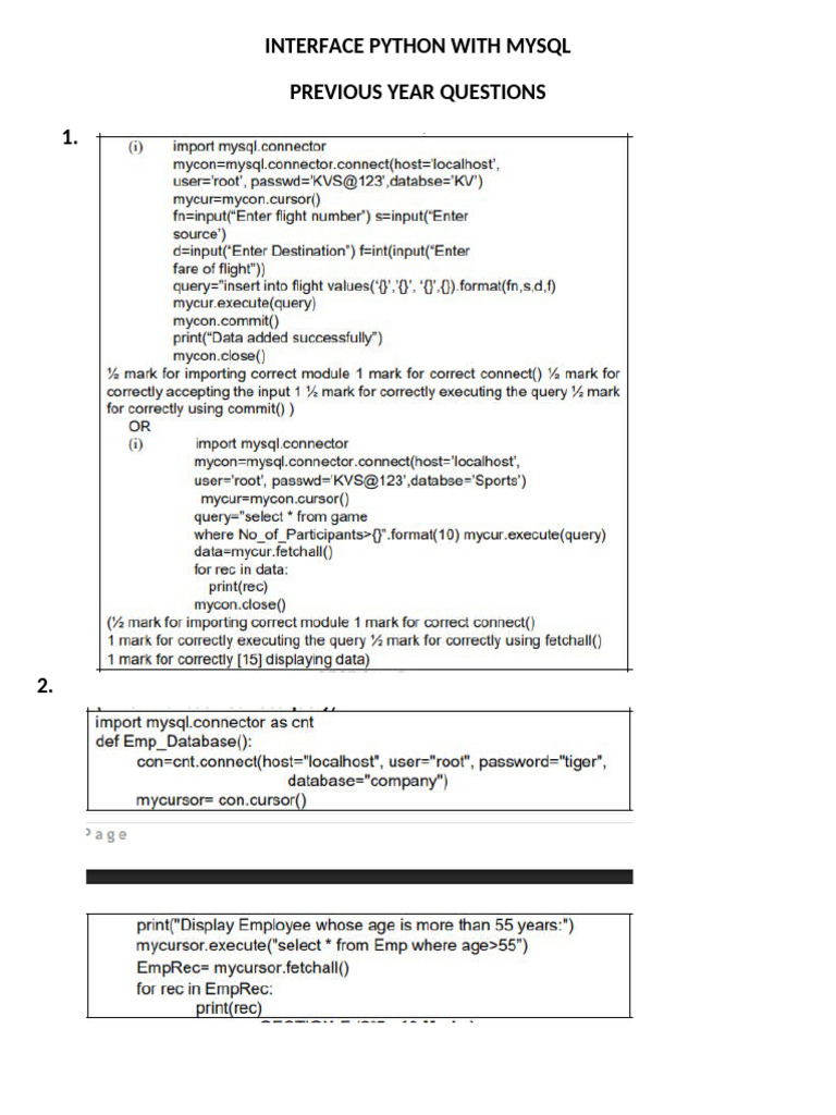 Interface Python With Mysql Class 12 Cs Answers | PDF