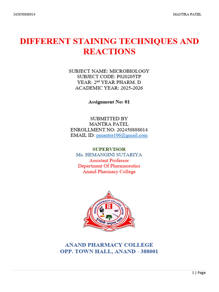 Microbiology Assignment | PDF | Staining | Gram Positive Bacteria