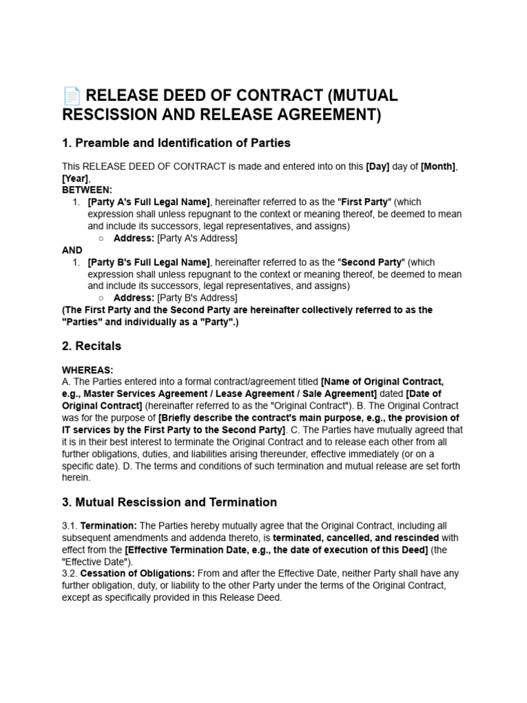 Mutual Rescission and Release Agreement | PDF | Private Law | Common Law