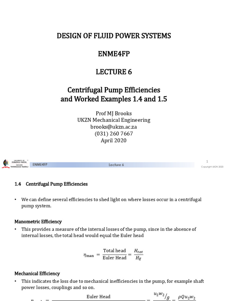 Enme4fp Lecture 6 PDF | PDF | Pump | Energy Technology