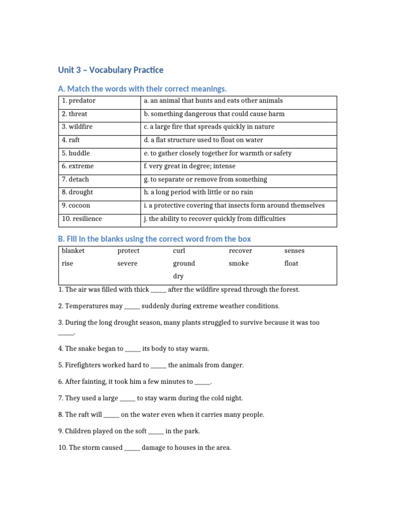 Blue Dot Unit3 Vocabulary | PDF | Wildfire | Coral