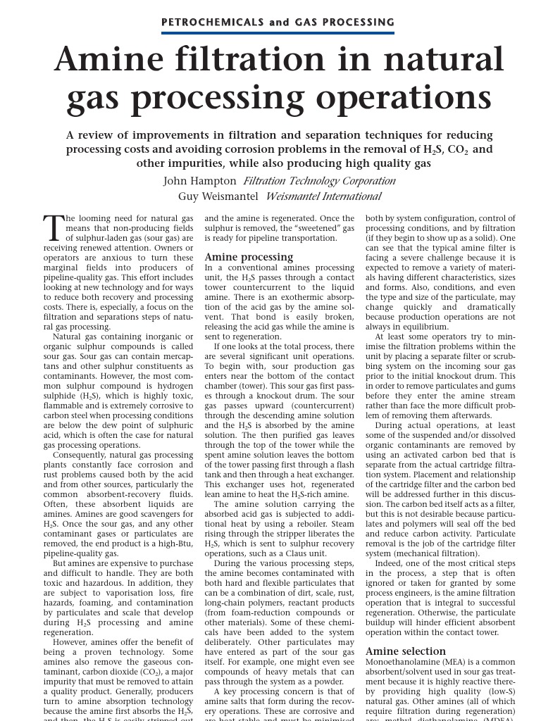 Amine Filtration in Natural Gas Processing Operations. | Download Free ...