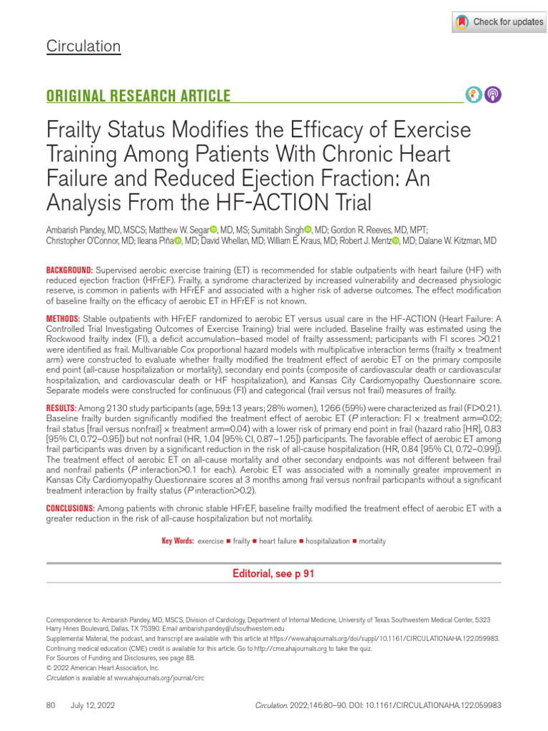 Frailty's Impact on Exercise in Heart Failure | PDF | Heart Failure ...