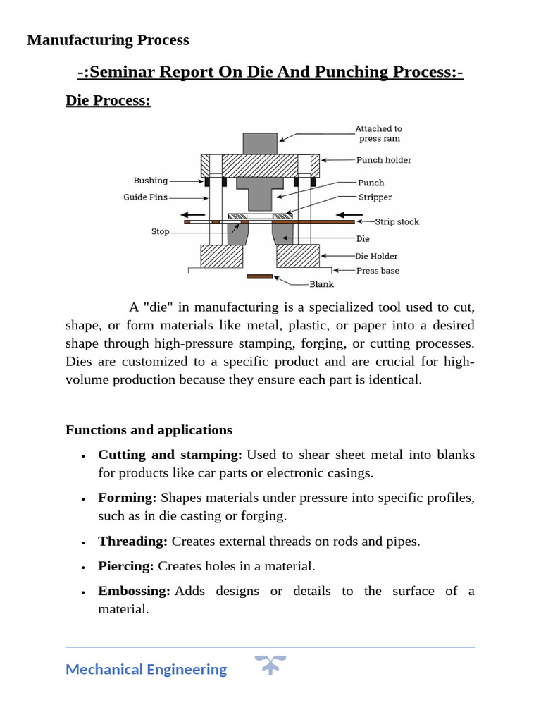 Seminar Report On Die and Punching Process | PDF | Sheet Metal ...