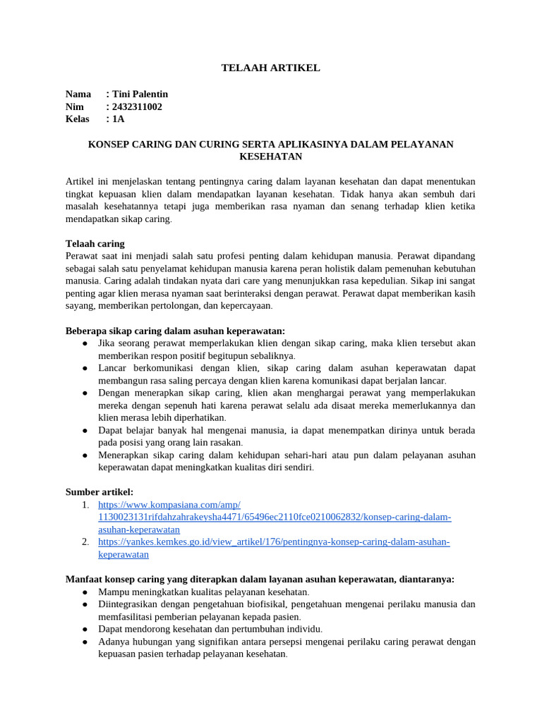 Artikel Caring Dan Curing - Tini Palentin 2 | PDF