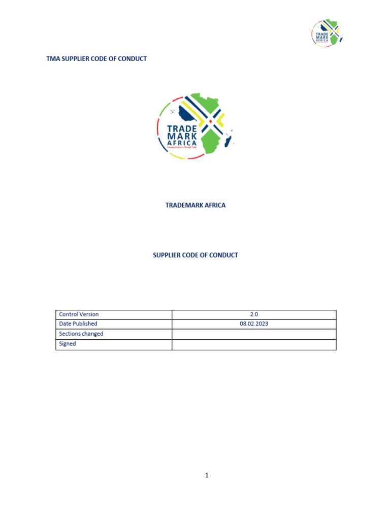 Tma Supplier Code of Conduct Julien Beyoko | PDF | Occupational Safety ...