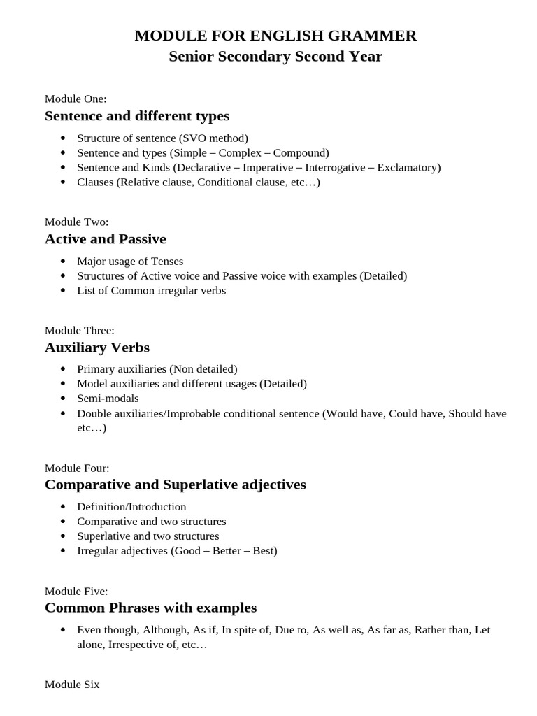 Comprehensive English Grammar Module | PDF