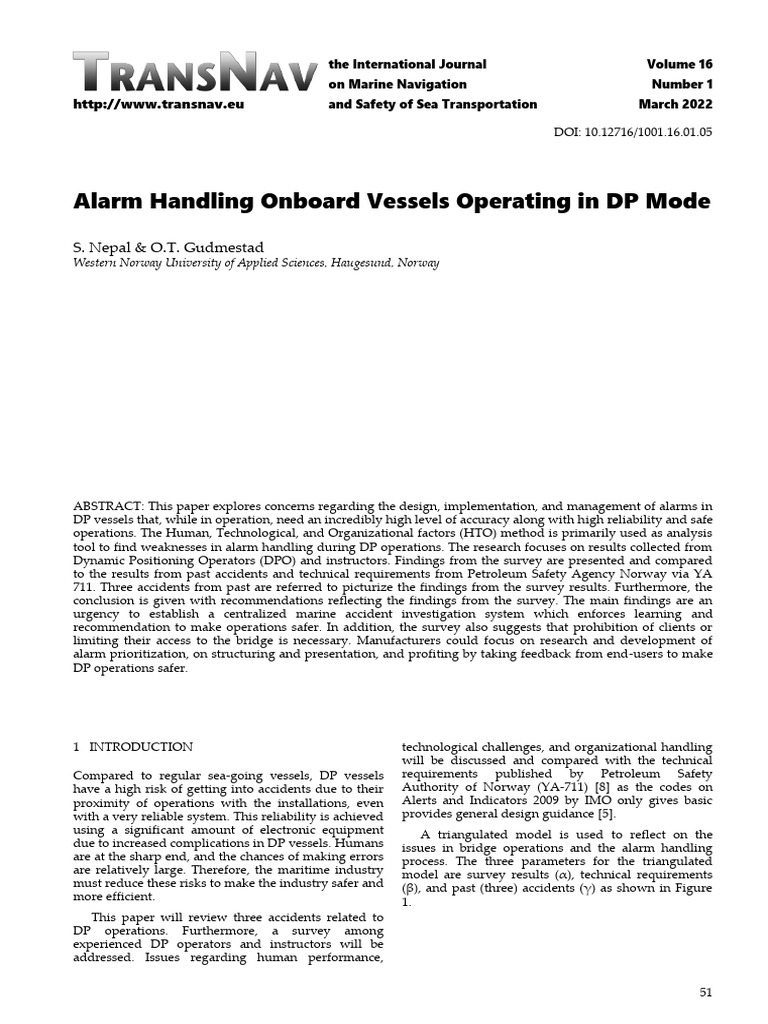 Alarm Handling Onboard Vessels Oper | PDF | Risk | Risk Management