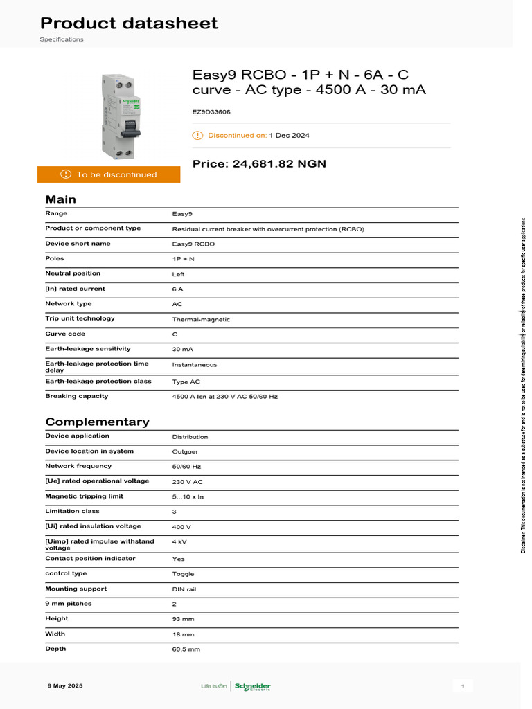 Easy9 RCBO 6A Discontinuation Notice | PDF | Alternating Current ...