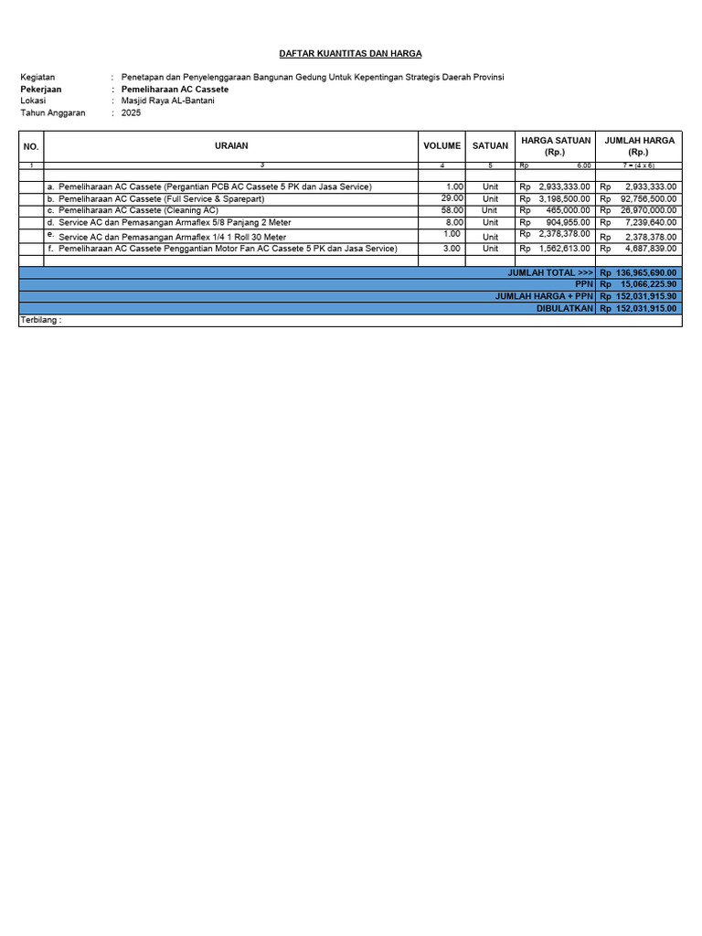 Back Pekerjaan Ac Masjid | PDF
