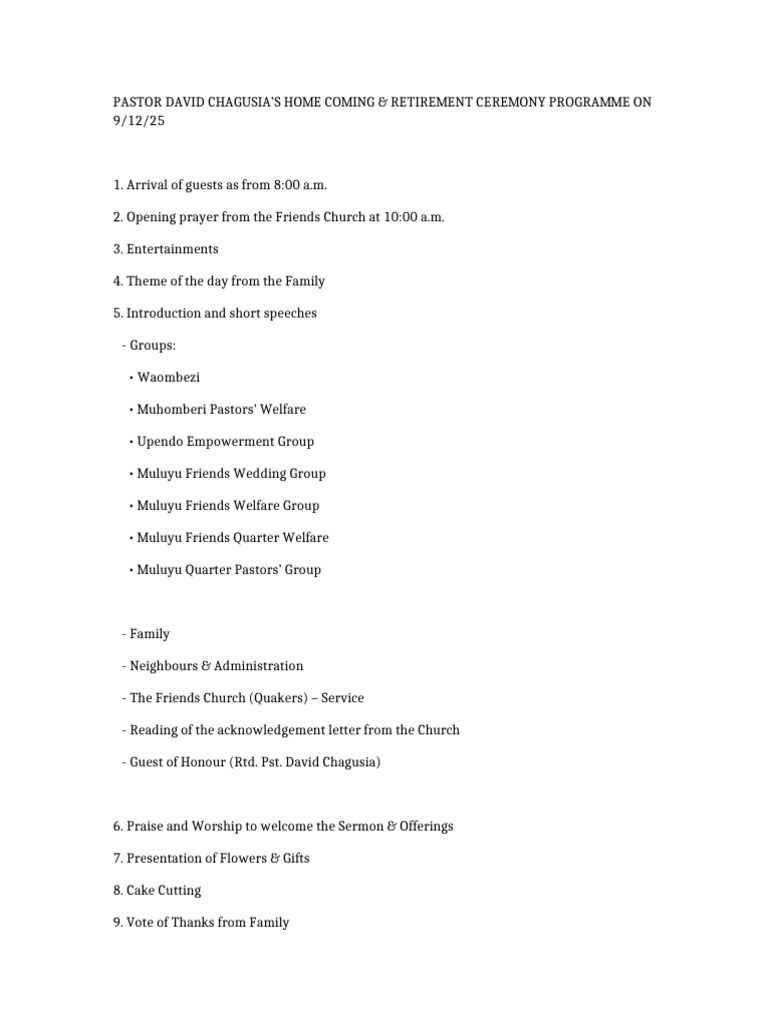 David Chagusia Retirement Ceremony Program | PDF