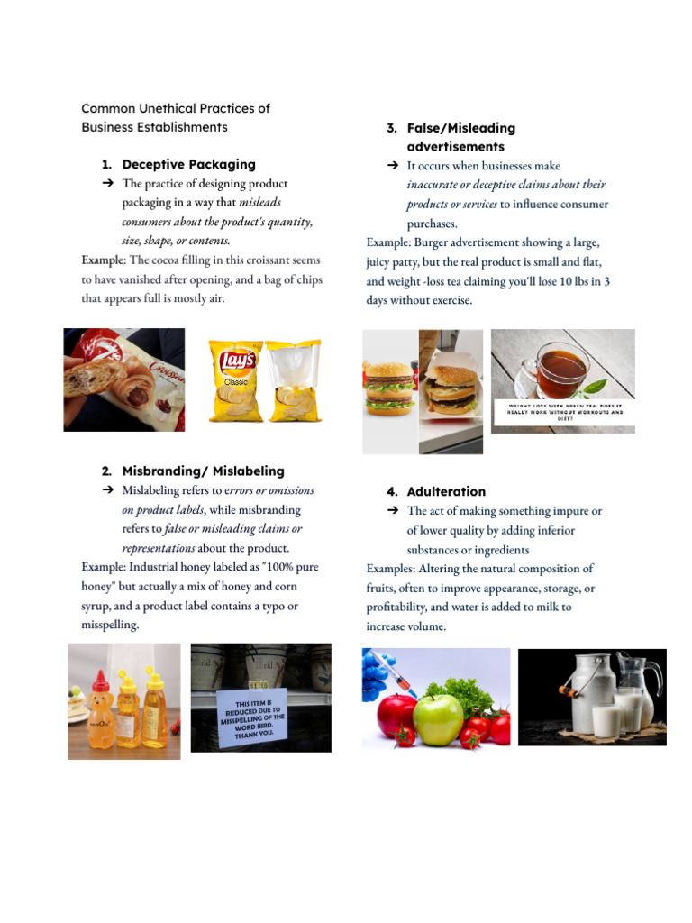 Common Unethical Practices of Business Establishments | PDF