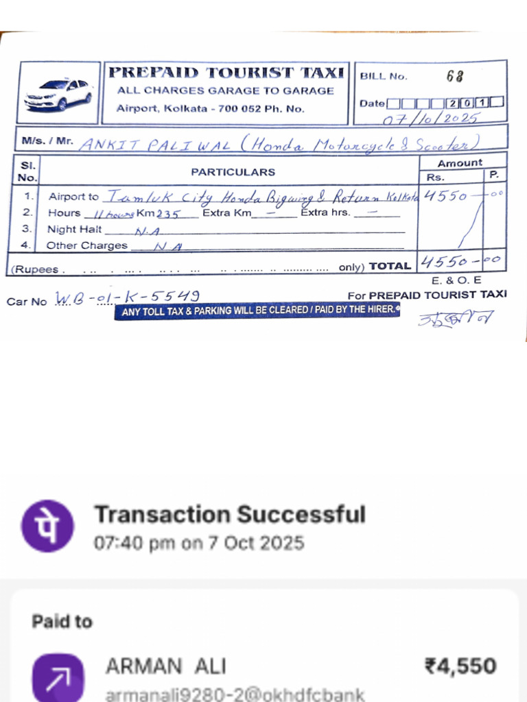 Tamluk Taxi Invoice | PDF