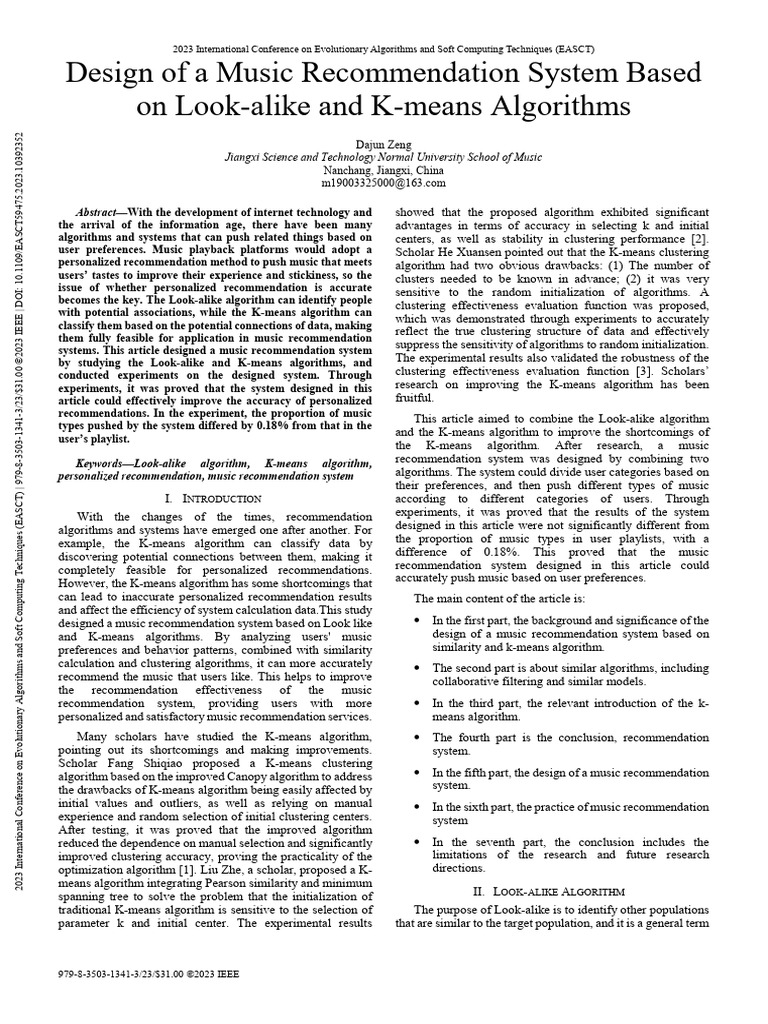 Design of A Music Recommendation System Based On Look-Alike and K-Means ...