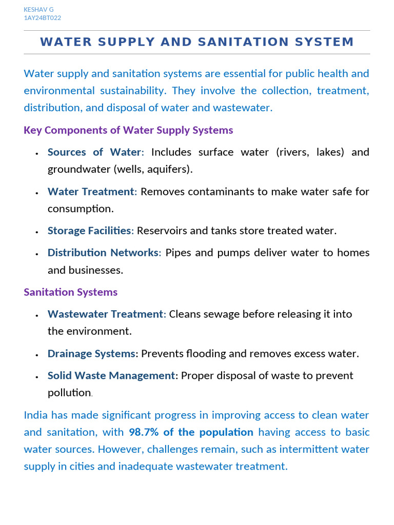 Water Supply and Sanitation System | PDF