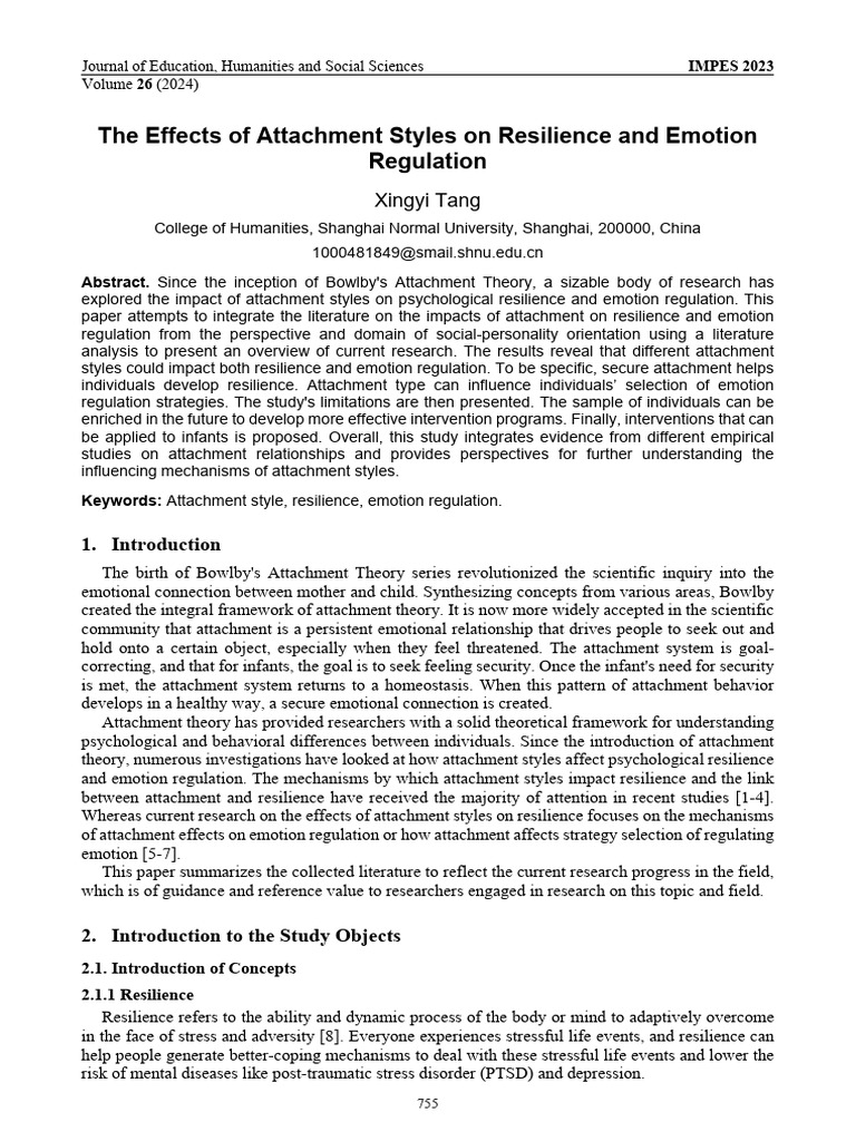The Effects of Attachment Styles on Resilience and (1) | PDF ...