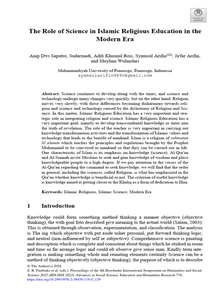 The Role of Science in Islamic Religious Education | PDF | Quran | Islam