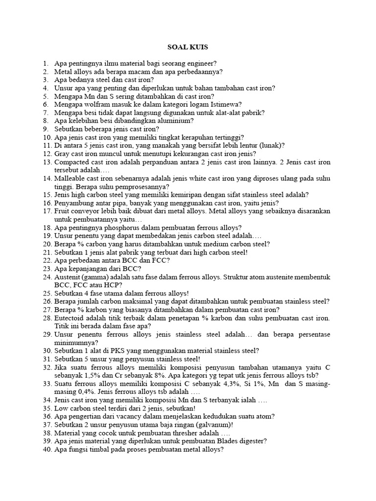 Soal Kuis Metal Alloys | PDF