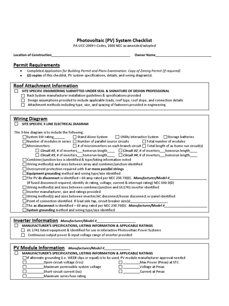 PV System Checklist | Photovoltaic System | Power Inverter
