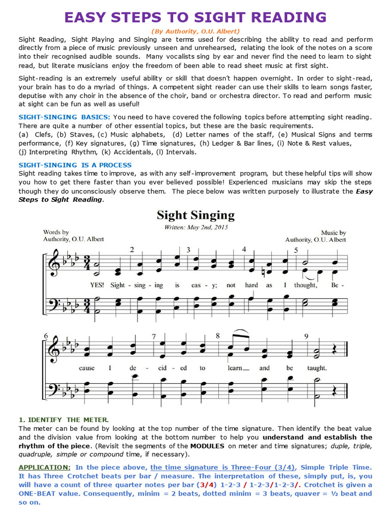 Easy Steps To Sight Reading | PDF | Music Theory | Musical Compositions