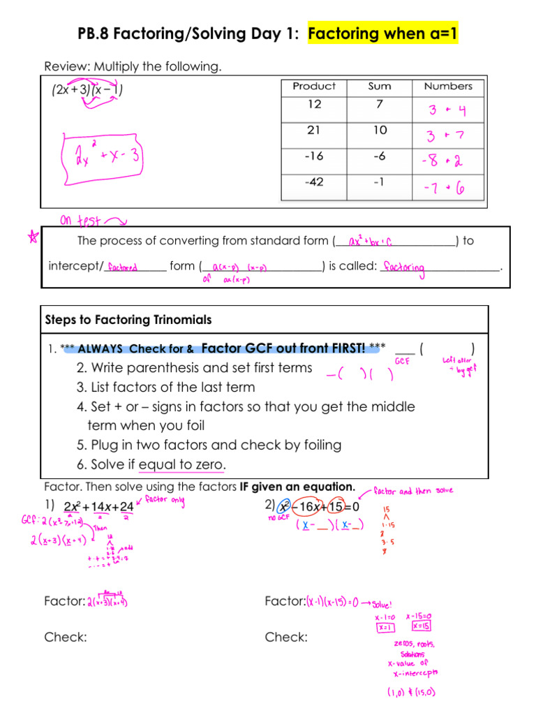 2 - PB.8 Day 1 Factoring A 1 | PDF