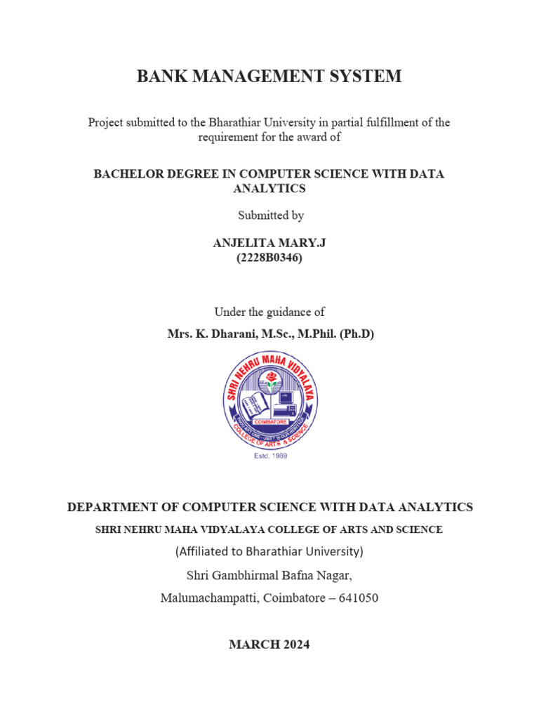 Bank Management System Project Report | PDF | Banks | Computing