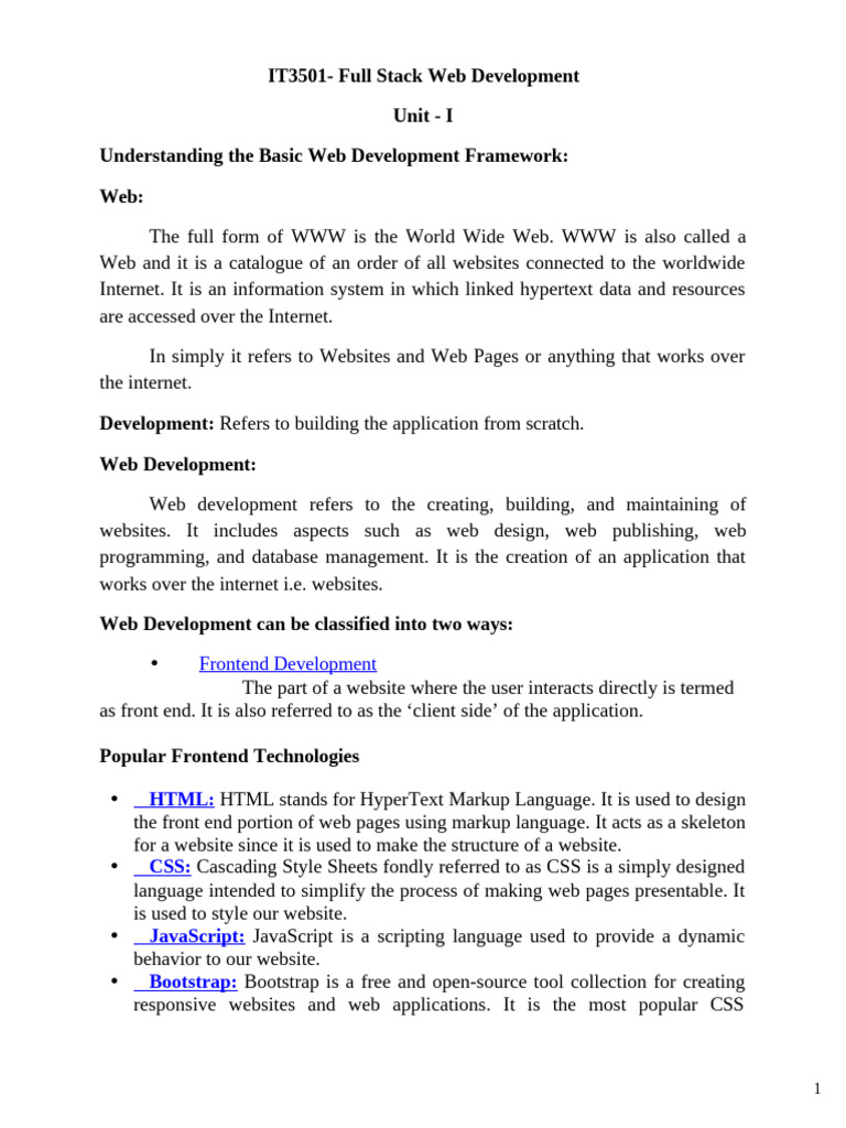 Full Stack Web Development - IT3501 - Notes - Unit 1 - Basics of Full ...
