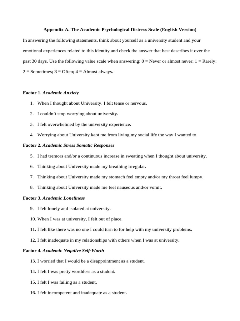 Academic Psychological Distress Scale | PDF