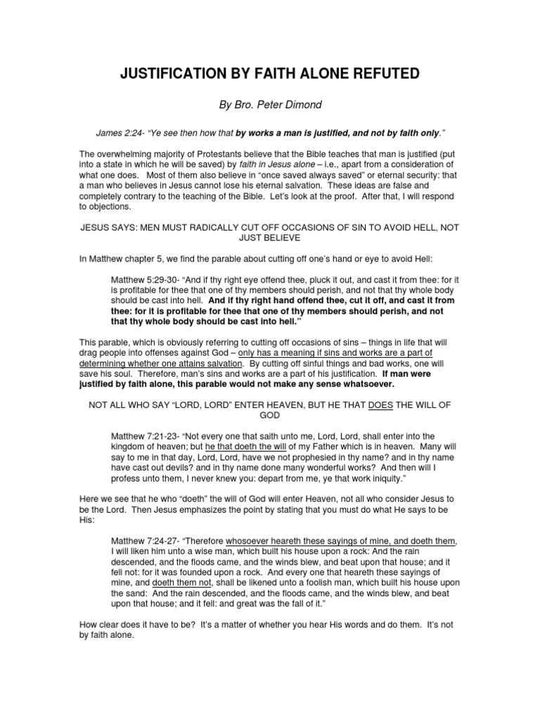Justification by Faith Alone and Eternal Security Completely Refuted by The Bible | PDF ...