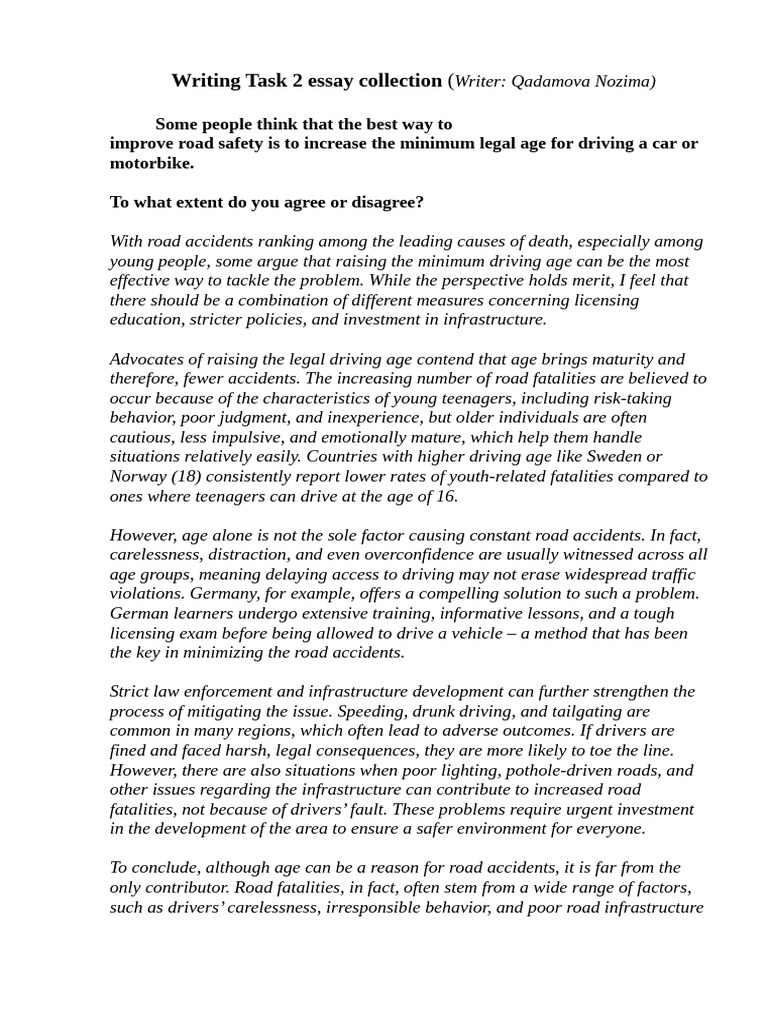Writing Task 2 Essay Collection | PDF | Cost Of Living | Traffic Collision