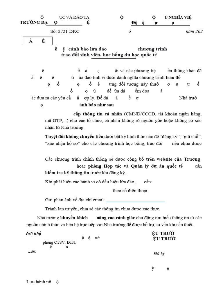 Thong Bao Canh Bao Lua Dao | PDF